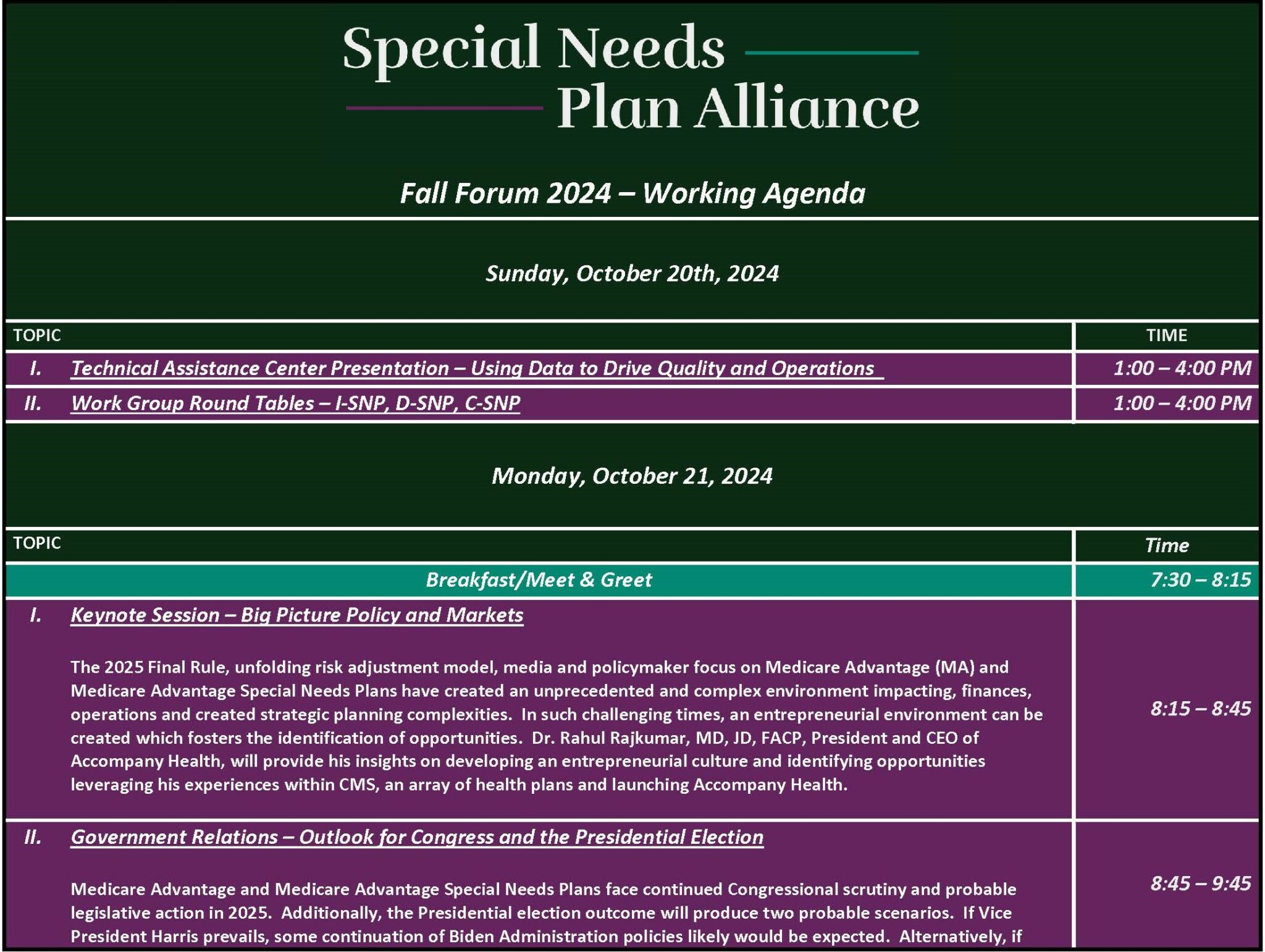 Annual Fall Forum | October 20 – 22, 2024 - SNP Alliance